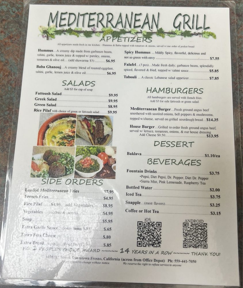Menu - Mediterranean Grill Cafe