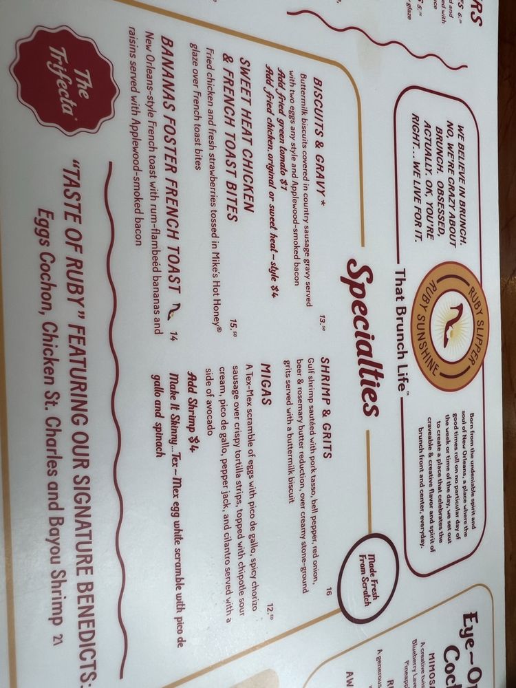 Ruby Slipper Menu Updated For 2025